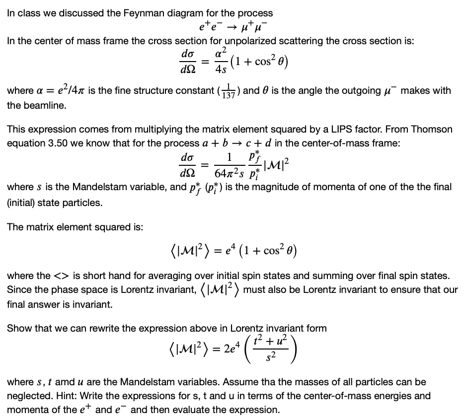 SOLVED: In class, we discussed the Feynman diagram for the process e+e ...