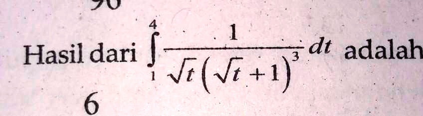 SOLVED: bantu jawab kak:))))) Do) Hasil dari dt adalah (V+1) SOLVED: bantu jawab kak:))))) Do) Hasil dari dt adalah (V+1)