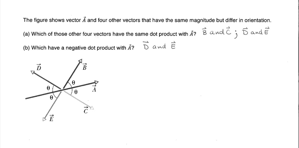 The figure shows vector A⃗ and four other vectors that have the same ...