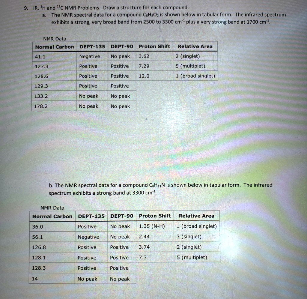 9 ir 1h and 13c nmr problems draw a structure for each compound a the ...