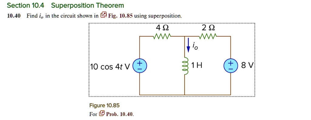 section 104 superposition theorem 1040 find io in the circuit shown in fig 1085 using ...