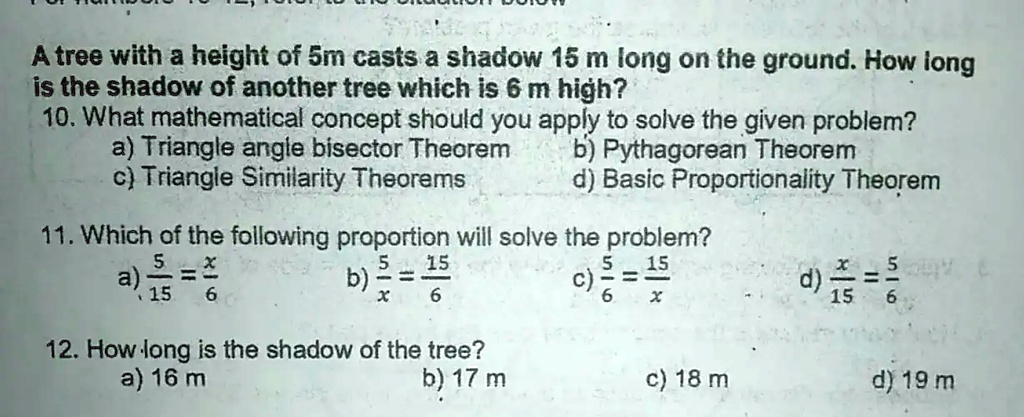 A tree with a height of 5m casts a shadow 15 m long on the ground. How ...