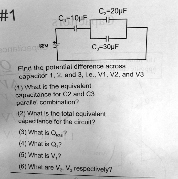 SOLVED: Cz-20uF C,=1OpF #1 C;-30pF ponsjiosqe ^zi Find the potential ...