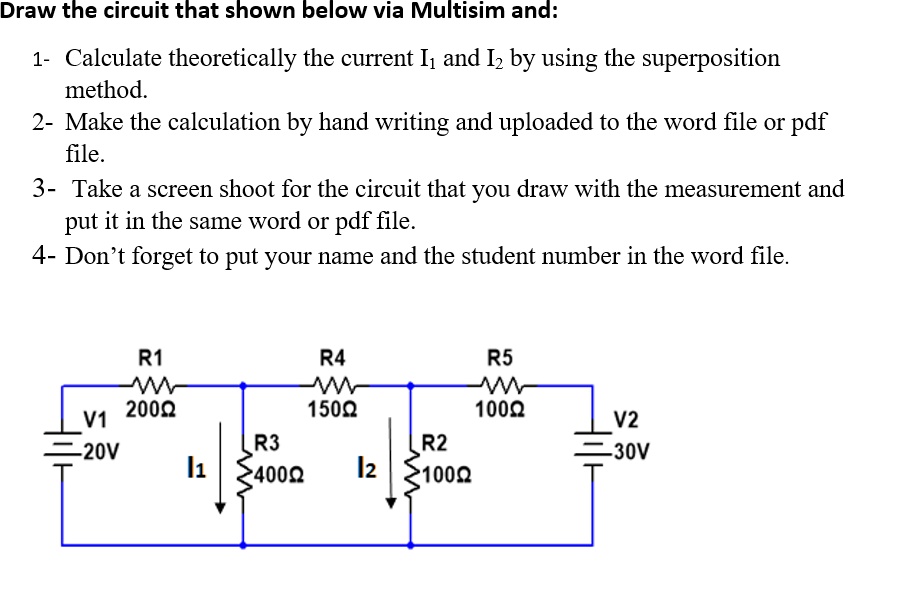 SOLVED: Draw the circuit that shown below via Multisim and: 1- Calculate theoretically the ...