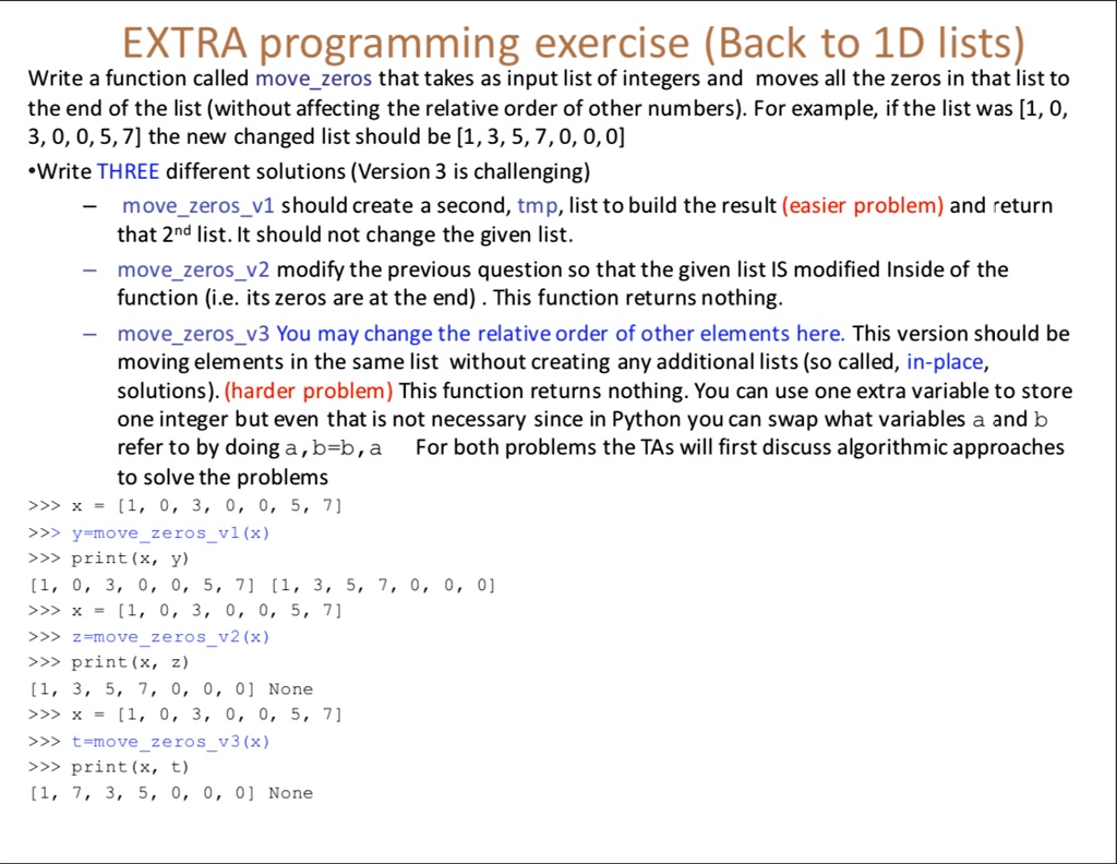 Solved Extra Programming Exercise Back To 1d Lists Write A Function Called Movezeros That 2610