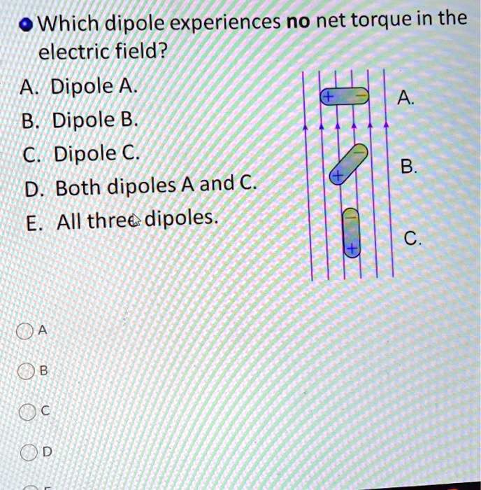Which dipole experiences no net torque in the electric field? A. Dipole ...