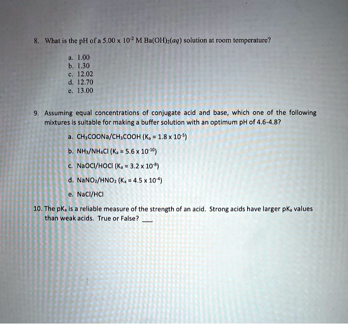 SOLVED: What is the pH of a 5.00 x 10^2 M Ba(OH)2(aq) solution at room ...