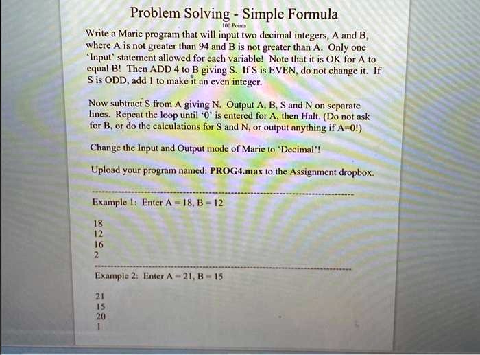 Solved Texts Problem Solving Simple Formula Write A Marie Program That Will Input Two