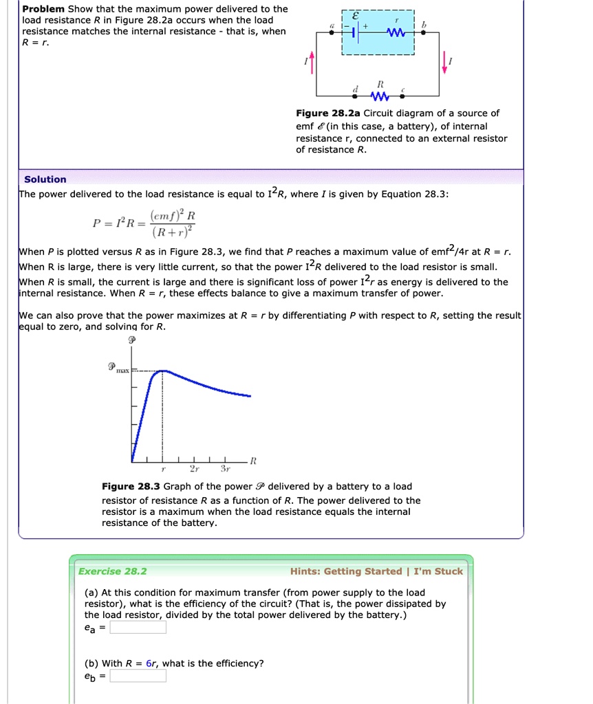 problem show that the maximum power delivered to the load resistance r ...