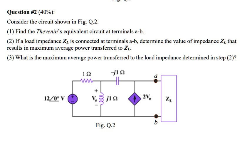 SOLVED: Question #2 (40%): Consider the circuit shown in Fig. Q.2 (1) Find the Thevenin's ...