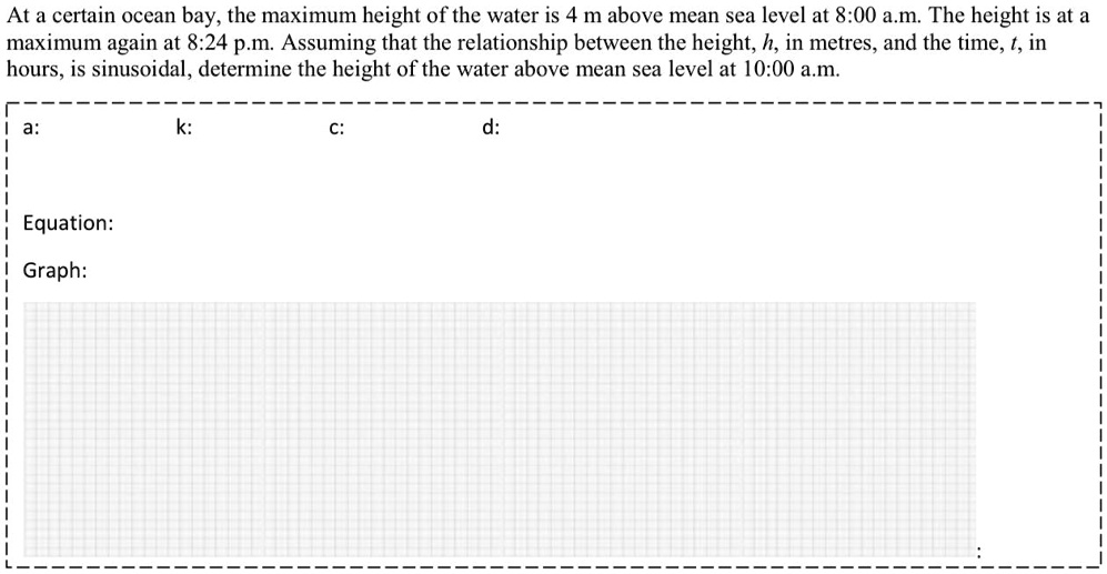 SOLVED: At a certain ocean bay, the maximum height of the water is 4 m ...