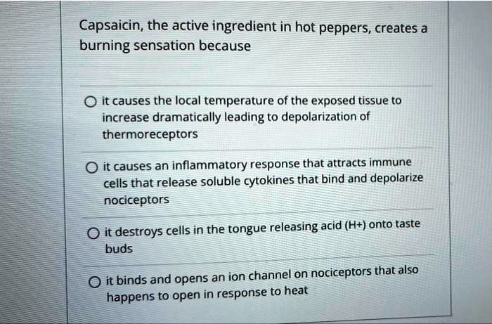 SOLVED: Capsaicin,the active ingredient in hot peppers,creates a ...