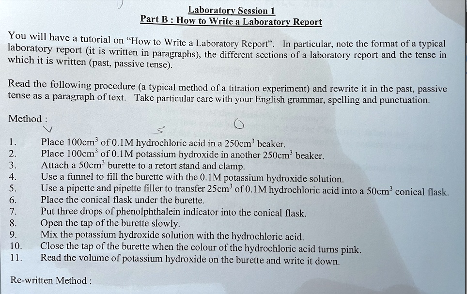 SOLVED: Laboratory Session 1 Part B How to Write a Laboratory Report ...