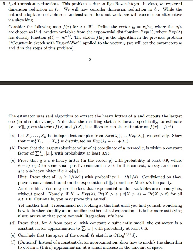 SOLVED:Li-dimension reduction. This problem is due to Ilya Razenshteyn ...