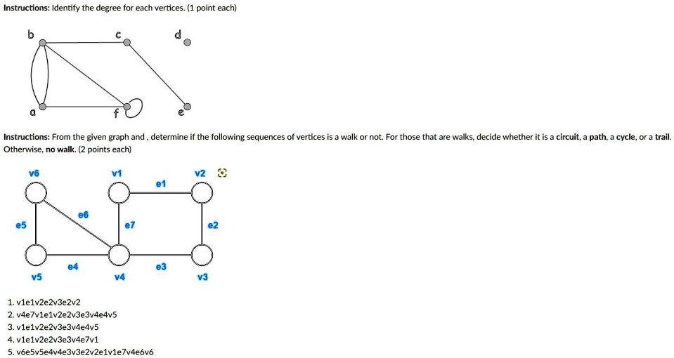 SOLVED: Instructions:Identify the degree for each vertices.(1 point ...
