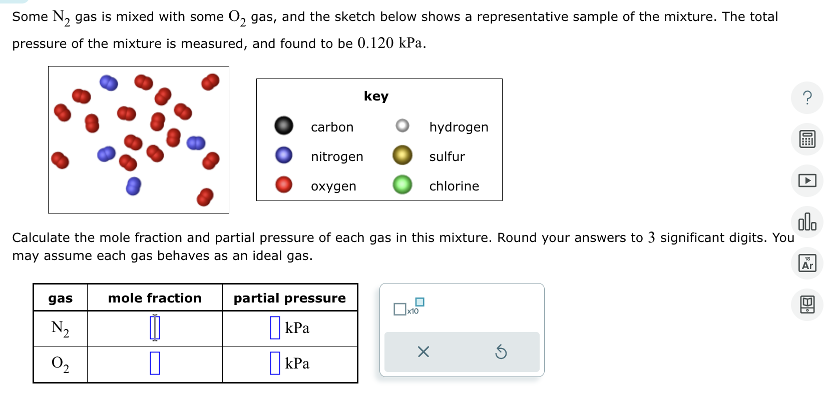 Some N2 gas is mixed with some O2 gas, and the sketch below shows a representative sample of the ...