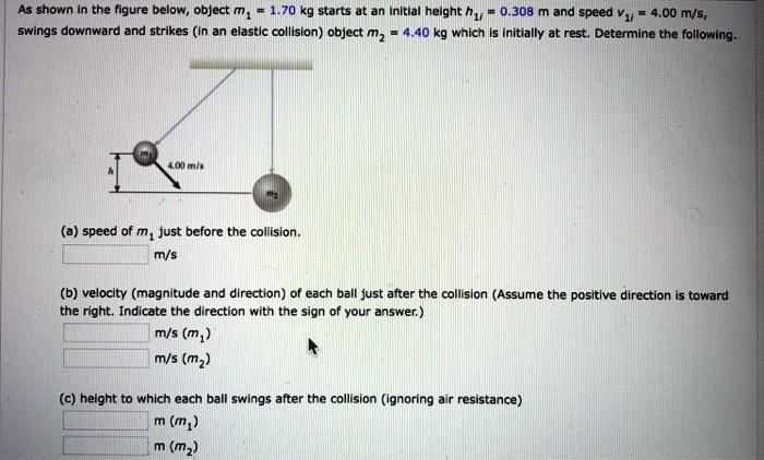 SOLVED: As shown the figure below object m 1.70 kg starts at an Inltiat helght h1i 308 m and ...