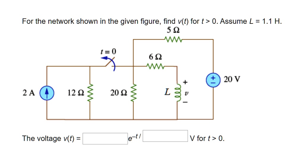 [GET ANSWER] For the network shown in the given figure, find v(t) for t > 0. Assume L = 1.1 H. 5 ...