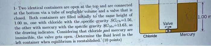 SOLVED: Two identical containers are Open at the top and are connected tube of uegligible volume ...