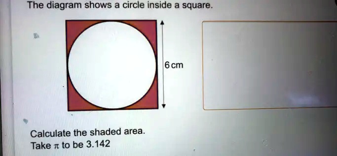 SOLVED: The diagram shows a circle inside a square. 6 cm Calculate the shaded area. Take 1 to be ...