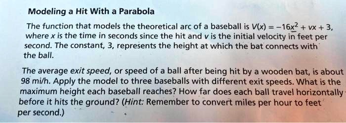 modeling a hit with a parabola the function that models the theoretical ...