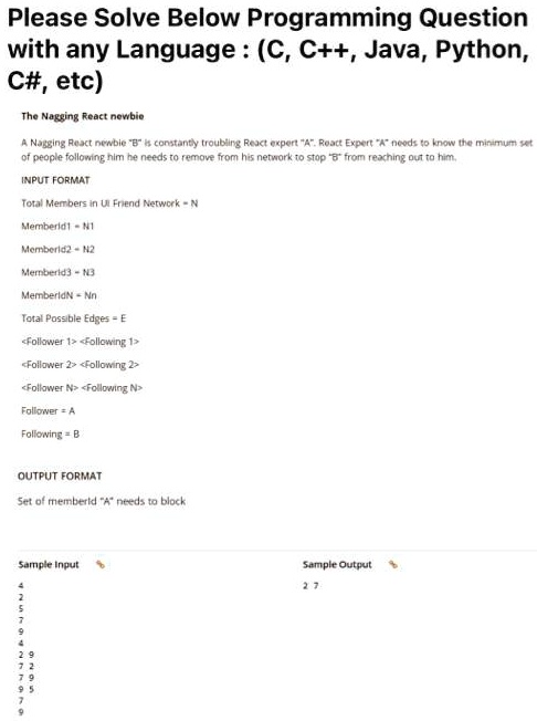 Please Solve Below Programming Question With Any Language C C Java Python C Etc The