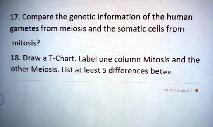 17 compare the genetic information of the human gametes from meiosis ...