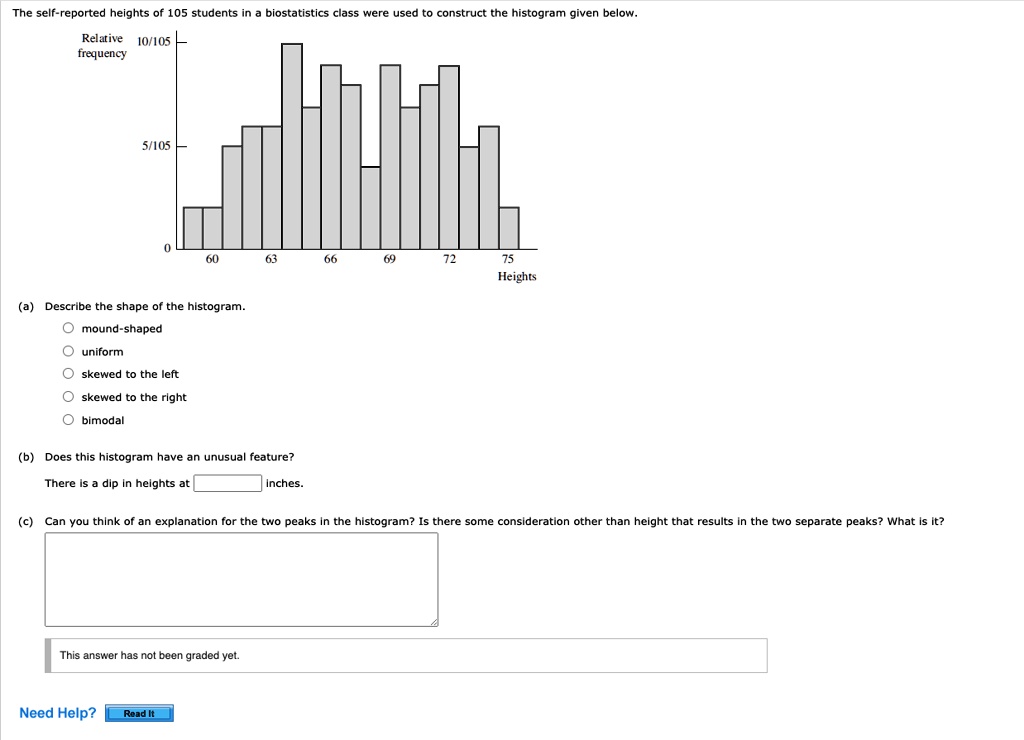 The self-reported heights of 105 students in a biostatistics class were ...