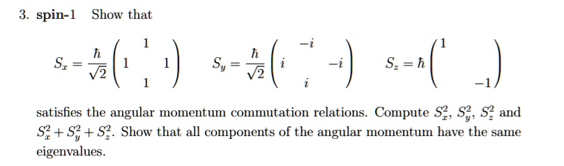SOLVED: 3. Spin-1: Show that S satisfies the angular momentum commutation relations. Compute Sx ...