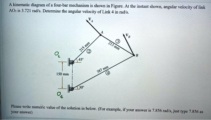 A kinematic diagram of a four-bar mechanism is shown in Figure. At the instant shown, angular ...