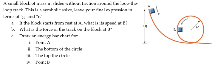A small block of mass m slides without friction around the loop-theloop track. This is a ...