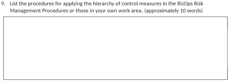 List the procedures for applying the hierarchy of control measures in ...