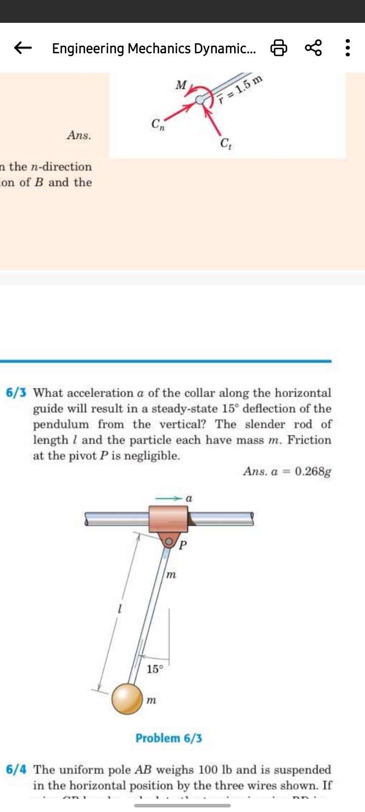 ← Engineering Mechanics Dynamic... ∝0^0 Ans. the n-direction on of B and the 6/3 What ...