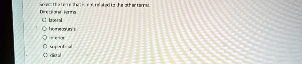 [GET ANSWER] Select the term that is not related to the other terms ...