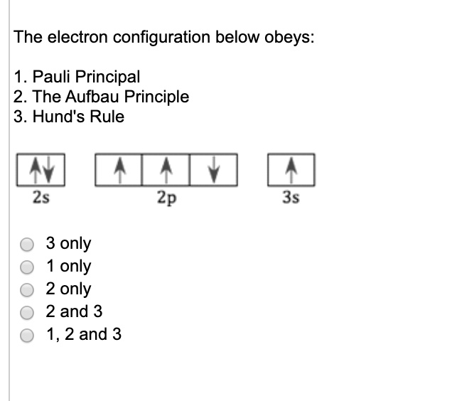 SOLVED: The electron configuration below obeys: 1 Pauli Principal 2 ...