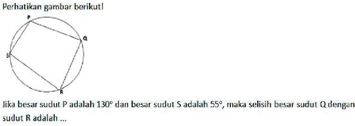 SOLVED: jika besar sudut P adalah 130° dan besar sudut S adalah 55 ... SOLVED: jika besar sudut P adalah 130° dan besar sudut S adalah 55 ...
