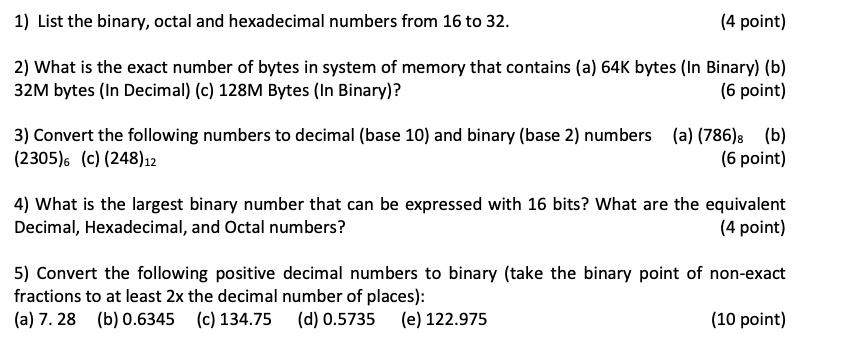 please do all thank you 1 list the binaryoctal and hexadecimal numbers from 16 to 32 4 point 2 ...