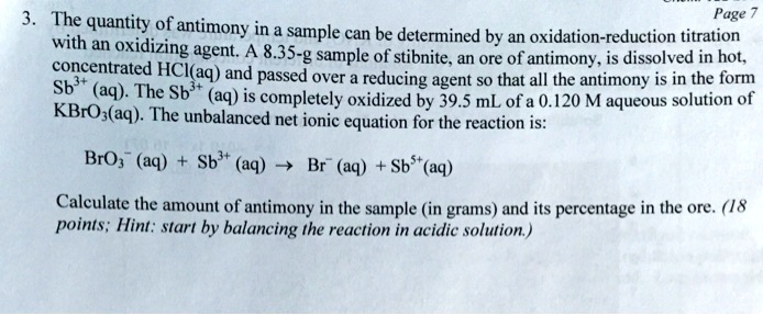 SOLVED: The quantity of antimony present in a sample can be determined ...