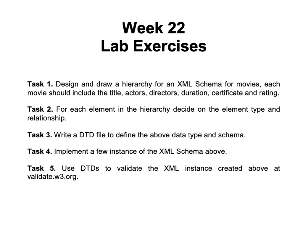 Solved Texts Week 22 Lab Exercises Task 1 Design And Draw A Hierarchy For An Xml Schema For