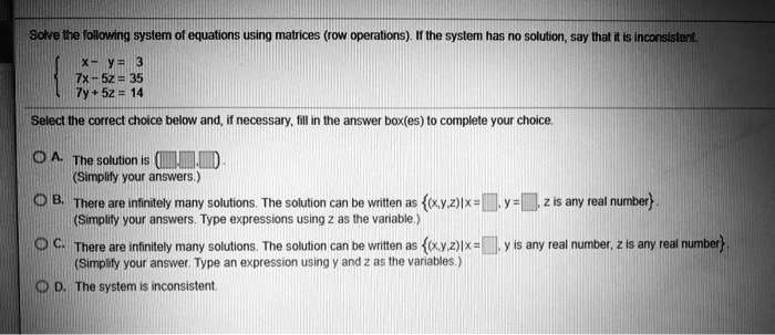 Solved Sove Me Tollowng Syslem Equations Ulng Matrices Row Operations