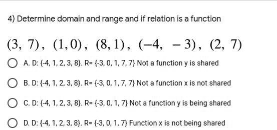 SOLVED: 'solve them no need for work 1) Determine Domain of graph below in interval notation A.D ...