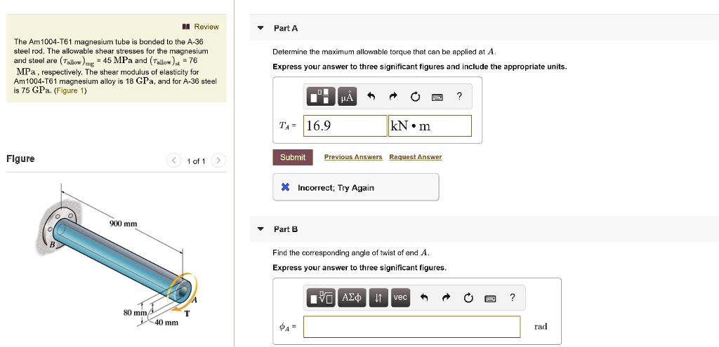 SOLVED: Part A The Am1004-T61 magnesium tube is bonded to the A-36 ...