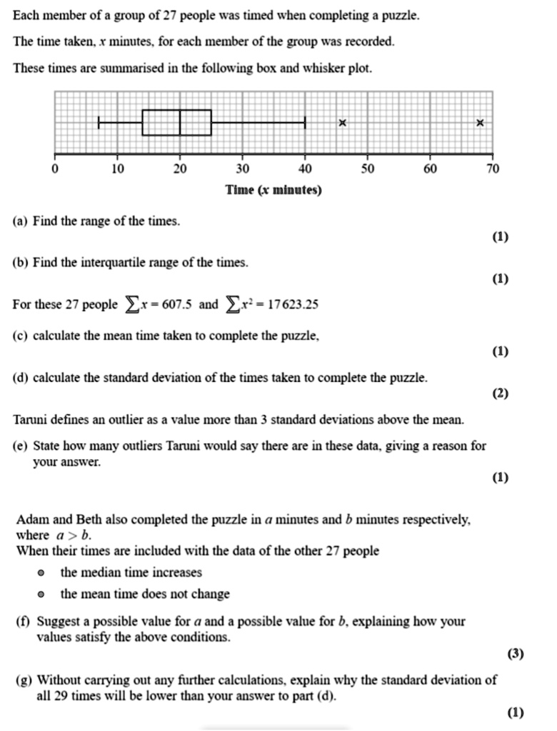each member of a group of 27 people was timed when completing puzzle ...