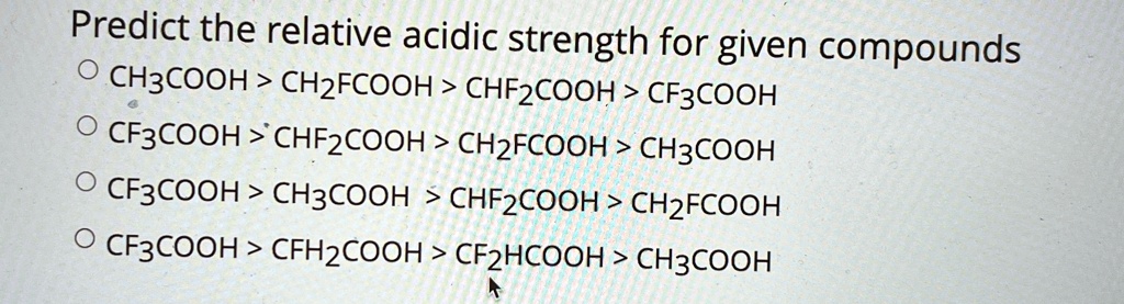 Predict the relative acidic strength for given compounds ? CH3COOH ...