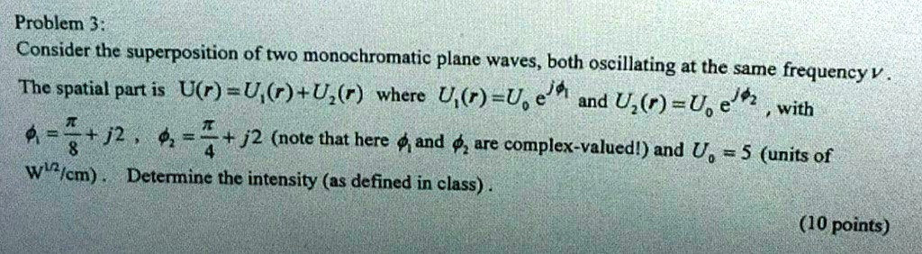 SOLVED: Problem3: Consider the superposition of two monochromatic plane waves,both oscillating ...