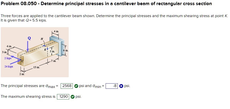 SOLVED: Problem 08.050 - Determine principal stresses in a cantilever beam of rectangular cross ...