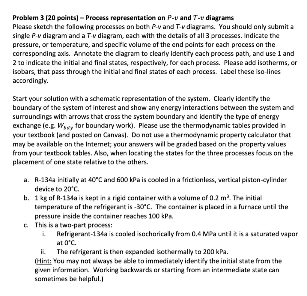 SOLVED: Problem 3 (20 points) - Process representation on P-v and T-v ...