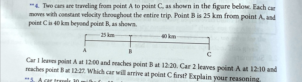 **4. Two cars are traveling from point A to point C, as shown in the ...