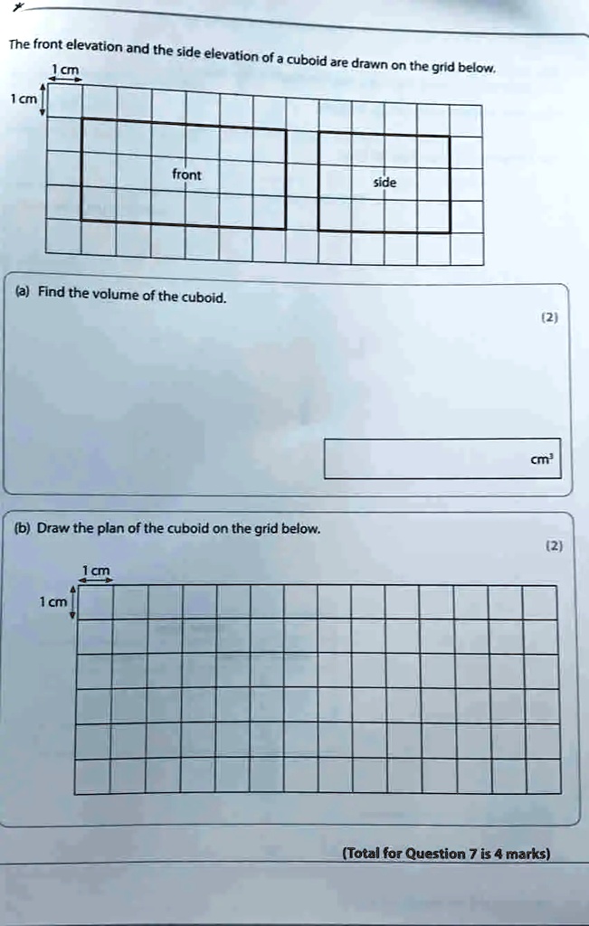 The front elevation and the side Icm elevation of a cuboid are drawn on ...