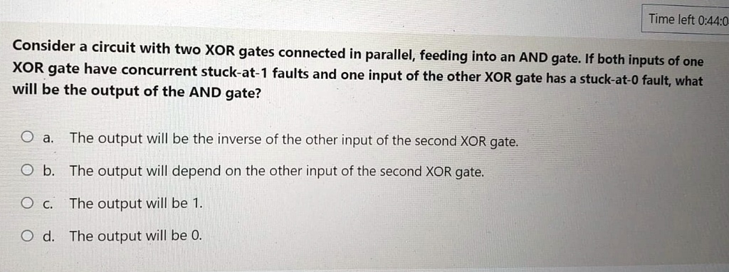 Consider a circuit with two XOR gates connected in parallel, feeding ...